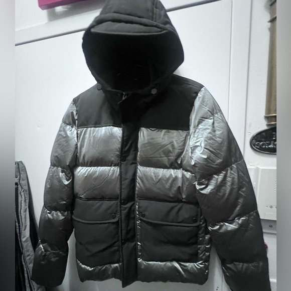 Express | Jackets & Coats | Silver And Black Metallic Puffer Jacket ...